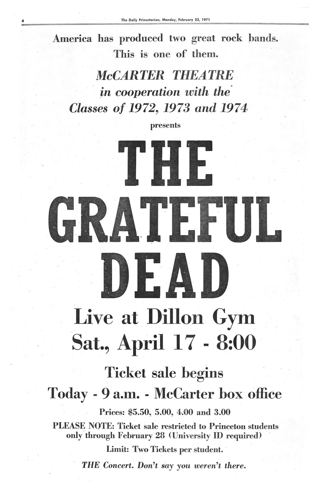 Lost Live Dead: April 17, 1971, Dillon Gym, Princeton University ...